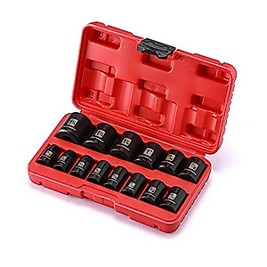 MIXPOWER 14 Pieces 1/2-Inch Drive Shallow Impact Socket Set, 3/8-Inch to 1-1/4 Inch, CR-V, SAE, 6 Point, Shallow, 14 Pieces 1/2" Dr. Shallow Socket