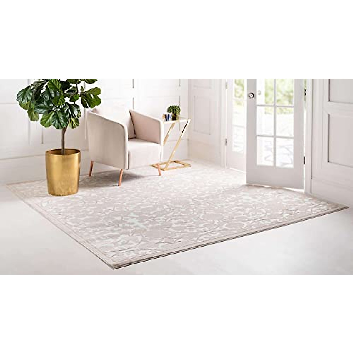 Unique Loom Rushmore Collection Area Rug - TAFT (10' 8" Square, Snow White/Beige)