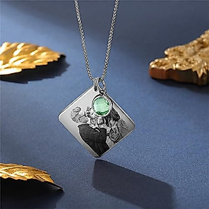 Personalized Photo Necklace with Calendar Engraving Anniversary Gift Real Photo Engraving Pendant Boho Hippie Customized Picture Pendant Necklace for Father,Husband,Boyfriend,Sister,Mom,Wife,ETC.