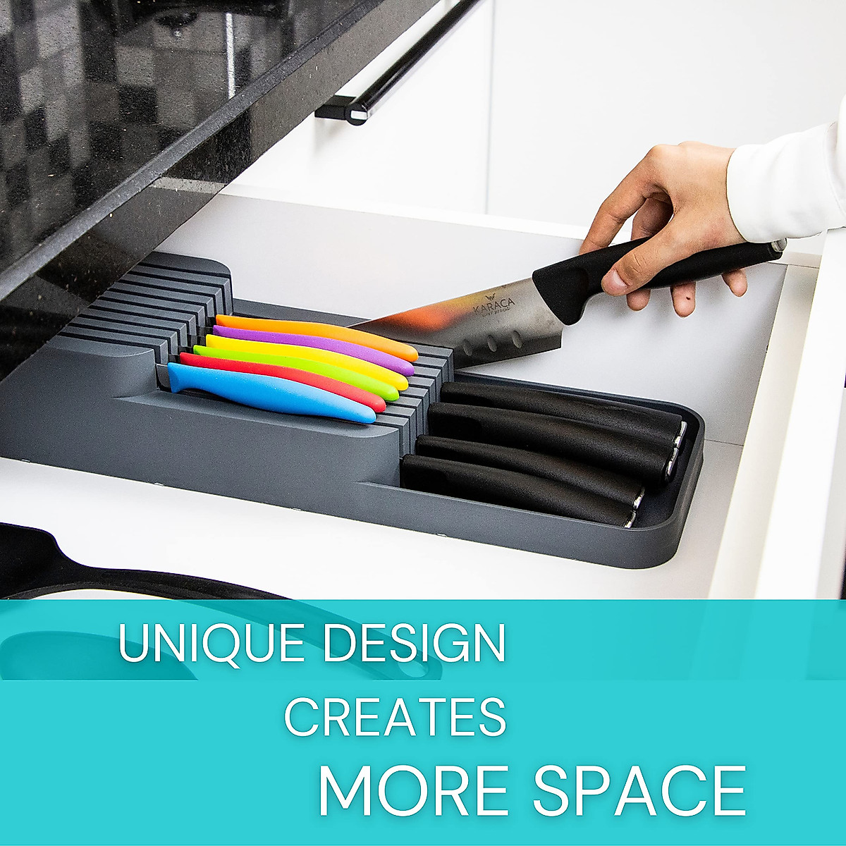 SAVUK Silverware Organizer, Compact Cutlery Organizer, Large Kitchen Drawer Utensil Divider Tray, Small Silverware Holder Spoon Fork Flatware Storage, 9 Section (Knives Organizer)