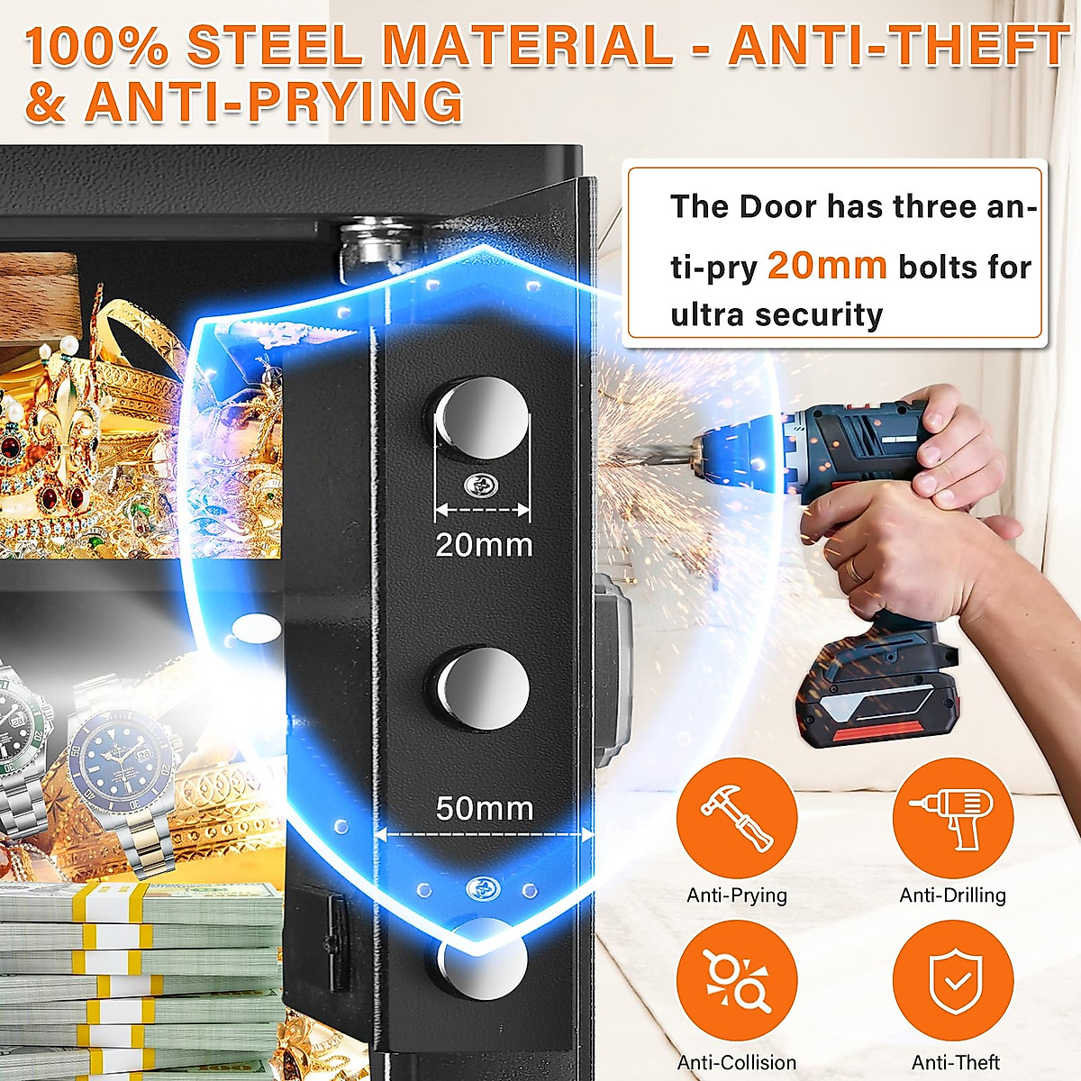 Mitlvge 0.5 Cu ft Home Safe Fireproof Waterproof, Fireproof Safe with Fireproof Document Bag, Home Security Safe with Electronic Digital Keypad & LED Light, Small Safe Box for Money Firearm Medicine