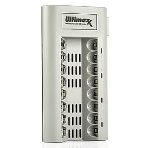 Ultimaxx Charger with Batteries – 8 Port Battery Charger with 4 AA Batteries 3150mAh and 4 AAA Batteries 1100mAh Memory Free- Rechargeable, Ni-MH, Durable & Long-Lasting Batteries