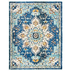 SAFAVIEH Madison Collection Area Rug - 5'3" x 7'6", Blue & Light Blue, Boho Chic Medallion Distressed Design, Non-Shedding & Easy Care, Ideal for High Traffic Areas in Living Room, Bedroom (MAD473M)