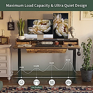 FEZIBO Standing Desk Adjustable Height with Drawers, 48 x 25 Inch Stand Up Desk with Storage Shelf, Electric Standing Desk with Storage Space, Rustic Brown Top/Black Frame