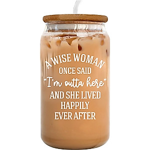 9CLEVER A Wise Woman Once Said I'm Outta Here - Retirement Gifts for Women, Coworker - Retirement Going Away Goodbye - Farewell Gifts for Coworkers, Funny Retirement Gift for Man, 16 Oz Can Glass