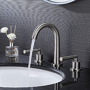 VESLA HOME Modern Brushed Nickel 3 Hole Bathroom Faucet Widespread, 2 Handle Lavatory Vanity Stainless Steel Bathroom Sink Faucet with Pop-up Drain and Water Hoses
