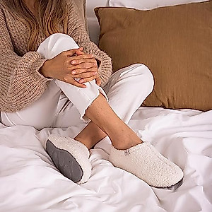 HomeTop Women's Fuzzy Curly Fur Memory Foam Loafer Slippers Bedroom House Shoes with Polar Fleece Lining (9-10, Cream White)