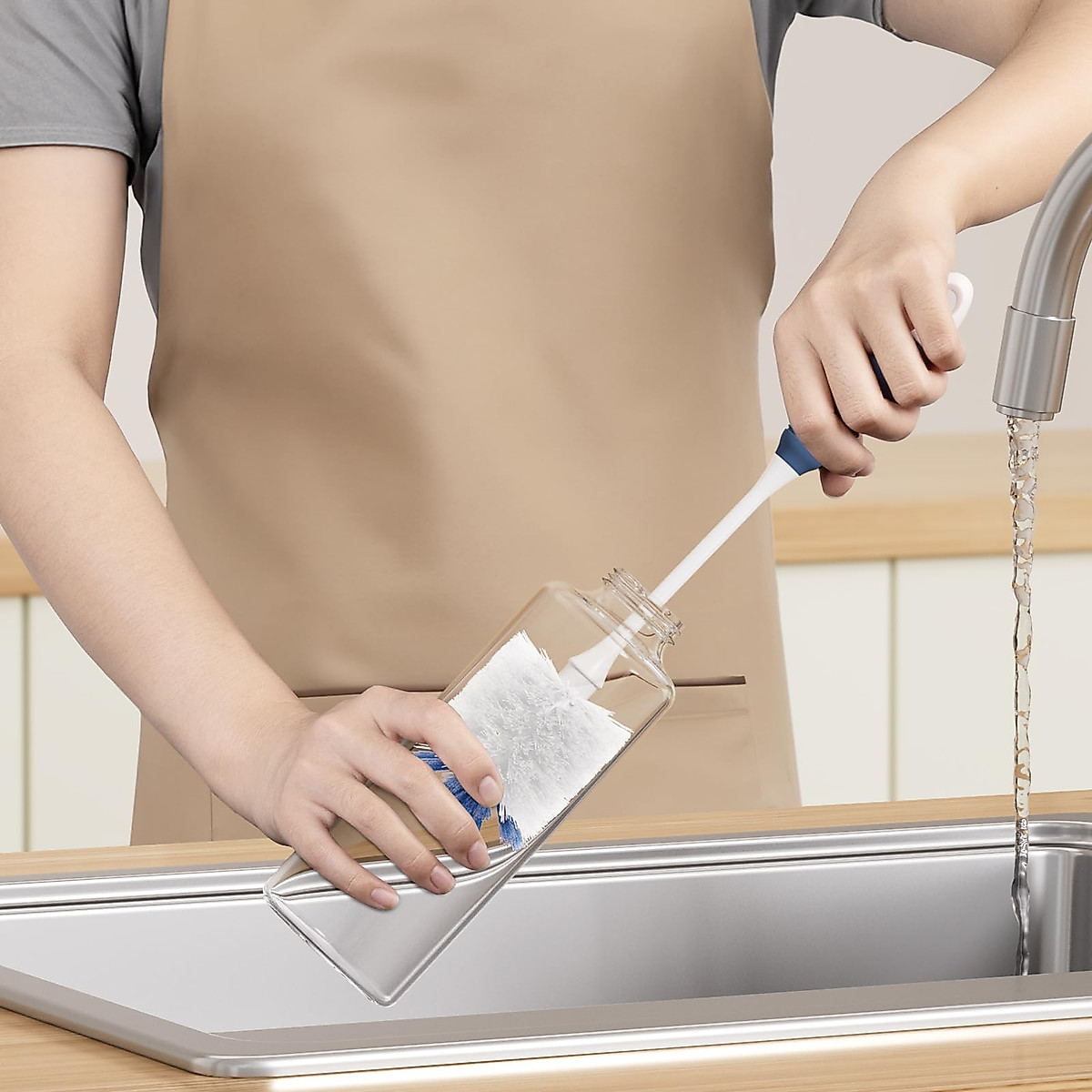 Amazer 2 Pack Bottle Cleaner Brushes, Flexible Water Bottle Brush for Cleaning, Long Handle Dish Scrub Brush for Cups, Coffee Mugs, Pitchers