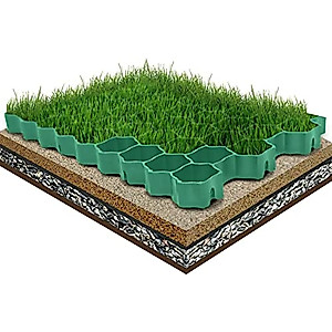 YUEWO Gravel Driveway Grid 1.9” Depth Flat-Interlocked Permeable Grass Pavers HDPE Green Plastic Shed Base for Parking Lot, Garden, Fire Lanes Cover 11 Sf.(1 Sm), 4 Pack