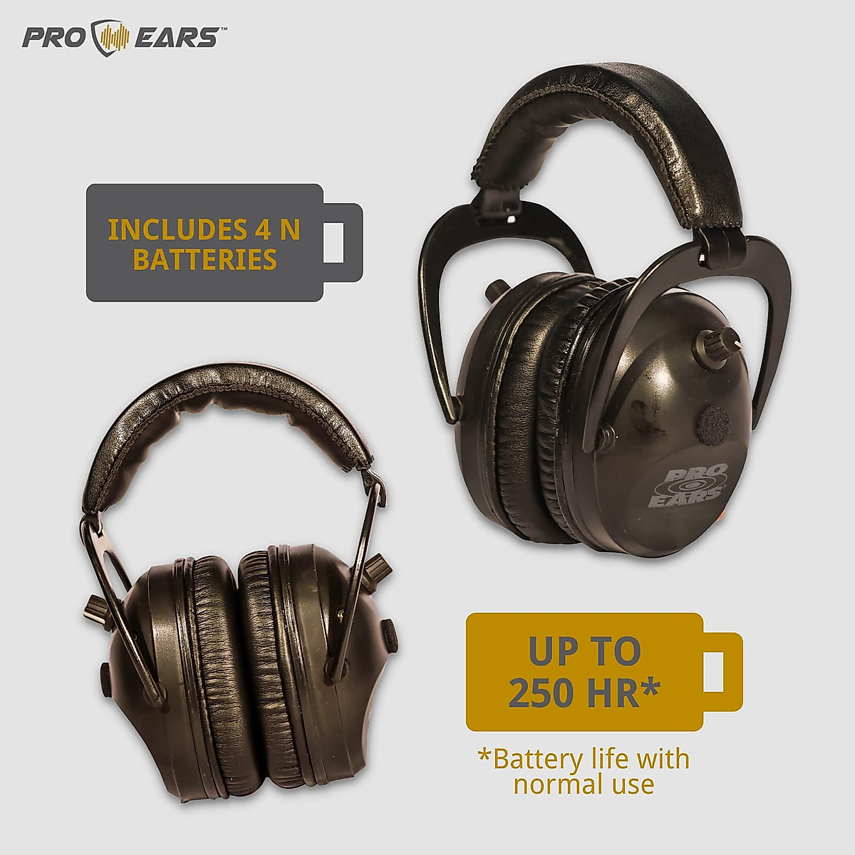 Pro Ears Pro Tac 300 Electronic Hearing Protection, Military Grade Tactical Ear Muffs, NRR 26 DB, For The Range, Shooting, & Hunting, Black