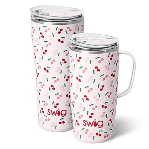 Swig Life Cherry Pie XL Set, 32oz Triple Insulated Tumbler with Lid + 22oz Travel Mug with Handle and Lid, Stainless Steel, Dishwasher Safe, Cup Holder Friendly Coffee Mugs