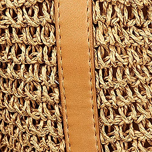 Women Straw Shoulder Bag Summer Beach Lightweight Large Wallet Handmade Woven Handbag (Off-white)