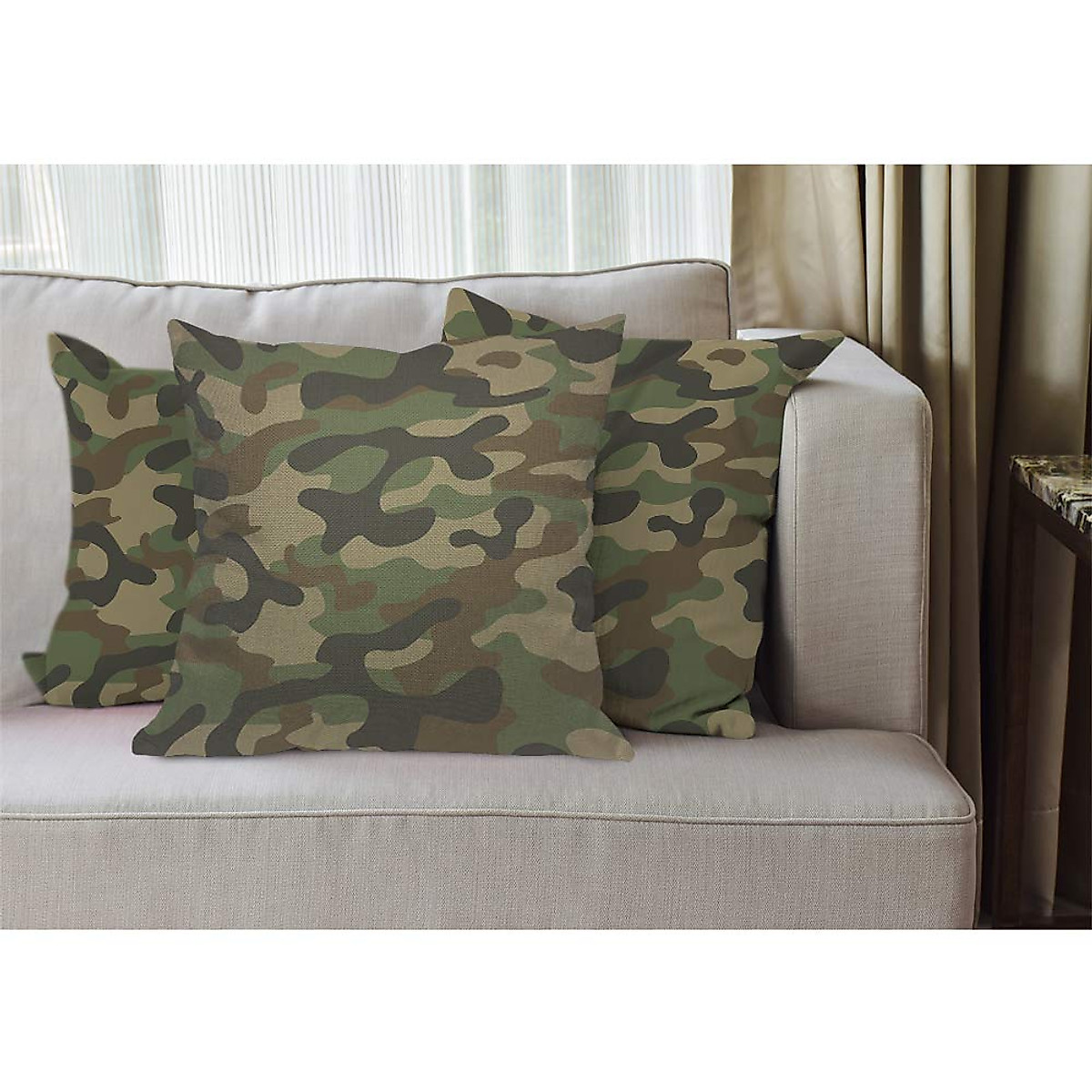 EKOBLA Camouflage Throw Pillow Cover Military Army Green Hunting Solider Combat Forest Woodland Cozy Square Cushion Case for Men Women Boys Girls Room Home Decor Cotton Linen 18x18 Inch