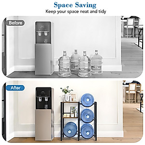 VINAEMO 5 Gallon Water Jug Holder, Water Jug Stand with Wood Storage Shelves, 5 Gal Water Bottle Holder Storage Rack with Water Dispenser Stand for Home/Office/Garage Organizer (Rustic Brown Wood)