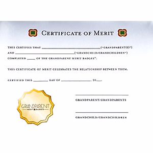 GRANDPARENT MERIT BADGES Kit First Edition - Best Gift idea! Fun with Grandkids Using This Keepsake Activity Journal. 18 Activity Journal Pages,Merit Badge Stickers and Certificate of Merit