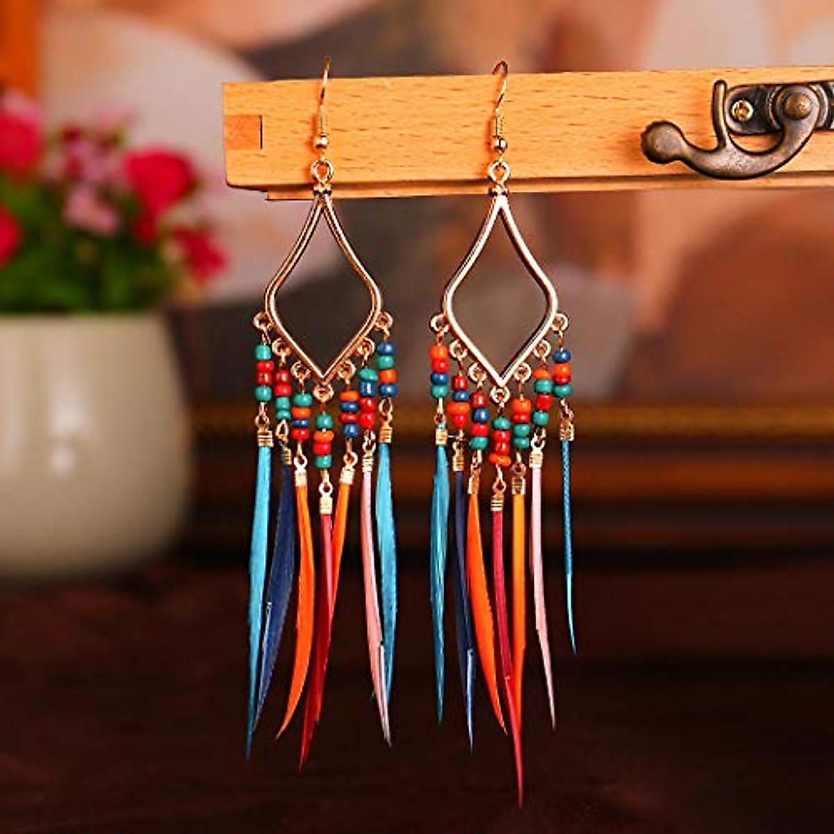 NEEBAOLY Gold Bohemian Nickel Earrings Set with Feather Tassel for Women