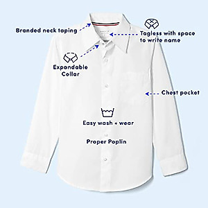 French Toast Boys Expandable Collar Dress With Long Sleeves (Standard & Husky) Button Down Shirt, White, 5 US