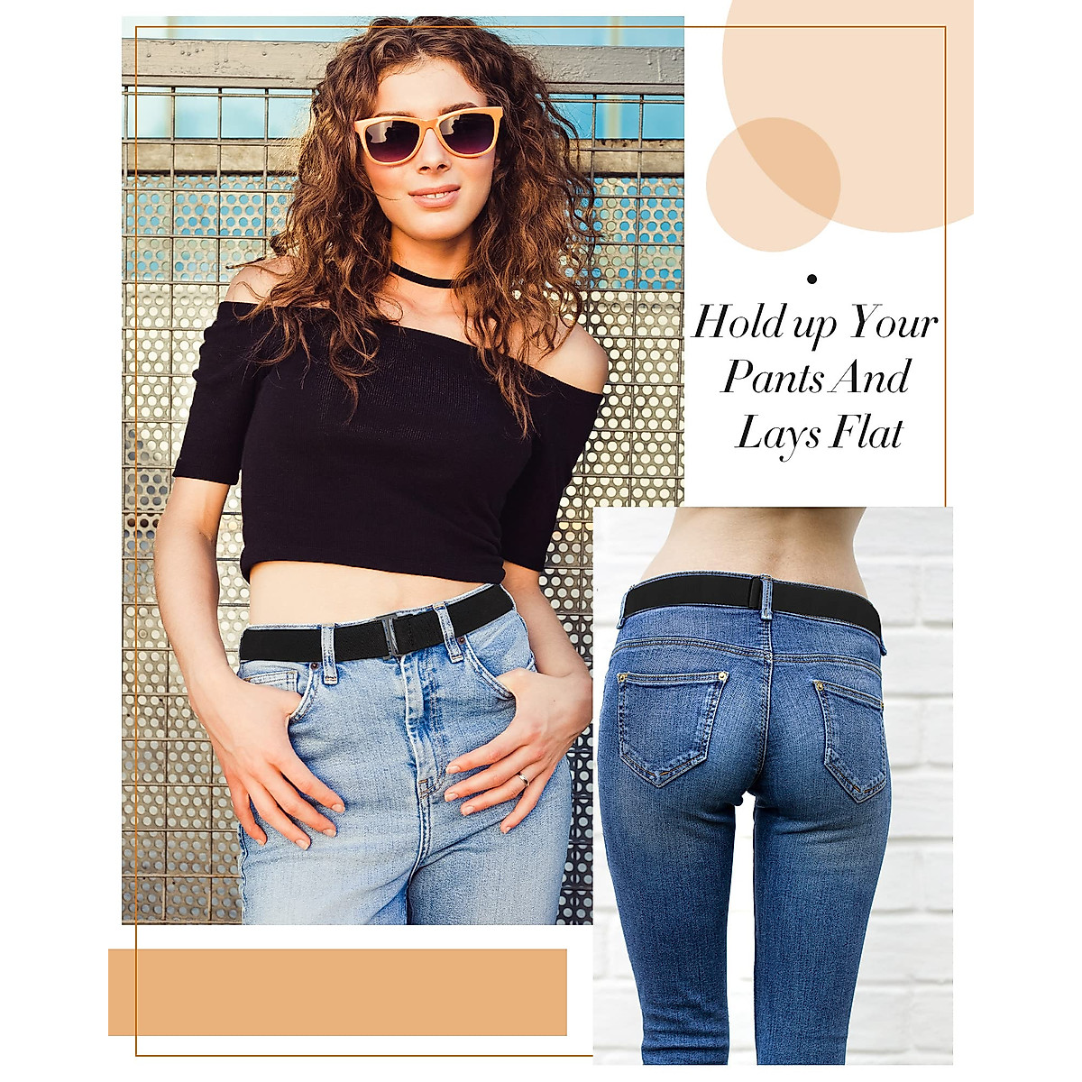 SATINIOR 2/3/4 Pack Women Elastic Stretch Belt Invisible Belts with Flat Buckle for Jeans Pants Dresses(Black,4 Pack)