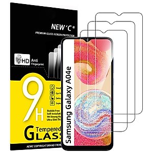 NEW'C [3 Pack] Designed for Samsung Galaxy A04e / Galaxy M04 / Galaxy F04 Screen Protector Tempered Glass, Bubble Free, Ultra Resistant