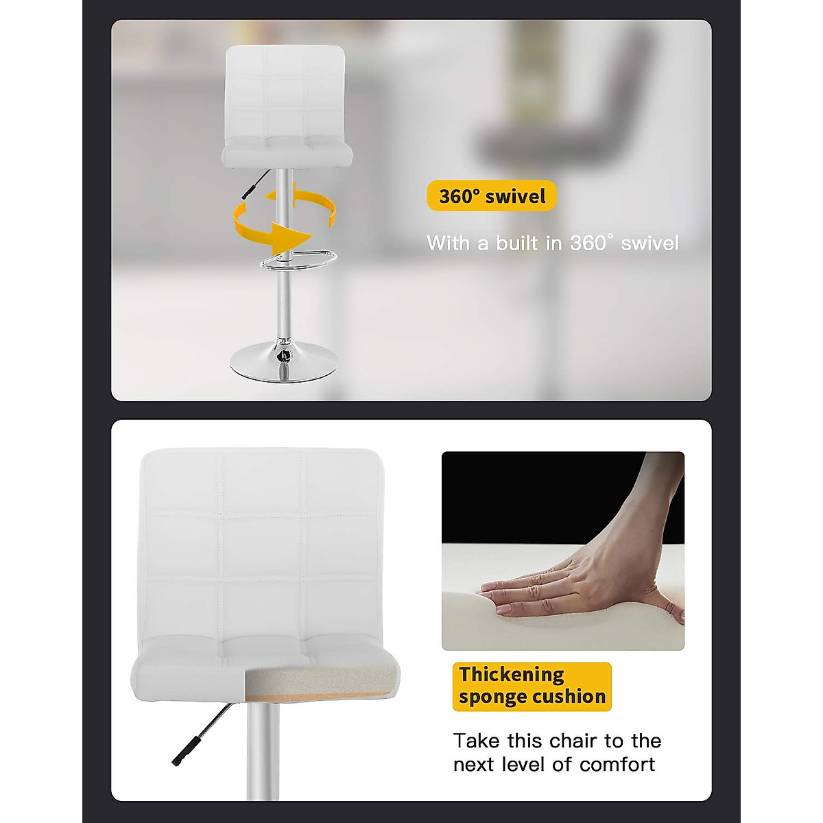 BestOffice Counter Height Bar Stool Set of 2 Barstools Modern Swivel Bar Stool Hydraulic Home Kitchen Stools Height Adjustable PU Leather Bar Chairs Dining Room Chairs