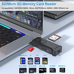 USB C Smart Card Reader, CAC/DOD Military Multi Memory Card Reader Supports SD/Micro SD/SDHC/SDXC/MMC/TF and SIM Adapter/Writer, Compatible with Windows, Mac OS, Linux, Android