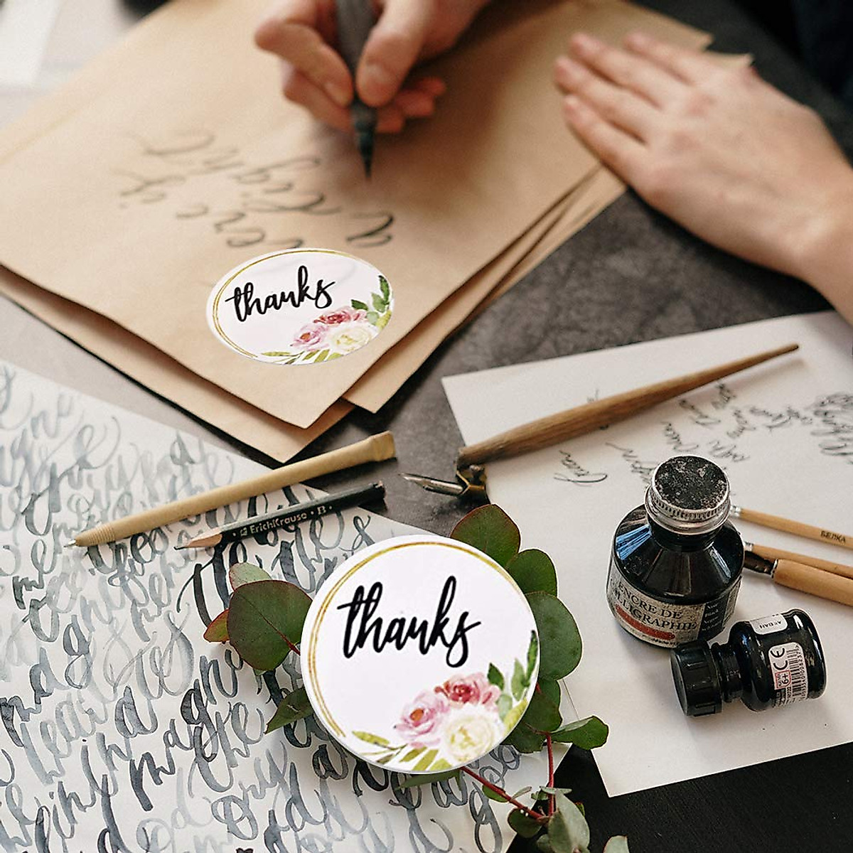 500pc Round Thank You Label Stickers - 1 inch Colorful Flower Design Stickers for Birthdays, Weddings, Thanksgiving, Bridal Showers and Perfect for Small Startup Business (Color 1)