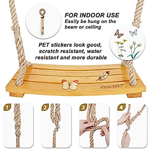 Premkid Wooden Swing, Swing Seat 18"x 8"x 1.4", Tree Swing for Adults and Kids, Indoor Swing with Rose Garland, Adjustable Hemp Rope Plus Tree Straps 100 inch, Swing Set for Indoor Outdoor