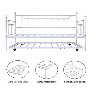 Modern Daybed with a Trundle Twin Size,Daybed Metal Frame with Pullout Trundle for Kids Teens and Adults, No Box Spring Needed,White Gray