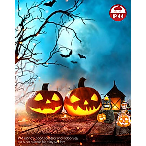 iStatue Halloween Decorations, 2-Pack Resin Black Cat & Skeleton on Pumpkin with Jack-o’-Lantern Lights - Indoor/Outdoor Gift for Fireplace Table Top Party Tiered Tray Decor (Skeleton & Cat)