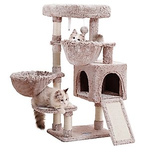 Hey-brother Cat Tree, Cat Tower for Indoor Cats, Cat House with Large Padded Bed, Cozy Condo, Hammocks, Sisal Scratching Posts, Big Scratcher, Muchroom MPJ006SMU
