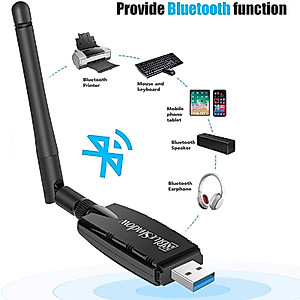 Blueshadow 2-in-1 USB WiFi Bluetooth Adapter AC1200 Dual Band 2.4G/5G Wireless Network Adapter 5dBi High Gain WiFi Antenna WiFi Adapter for Gaming Pc/Laptop/Desktop Supports Windows 10/8.1/8/7/XP