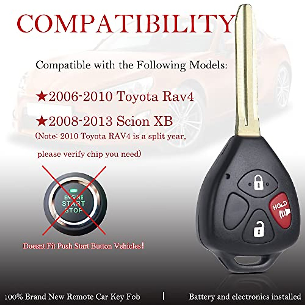 Key Fob Remote Replacement Fits for Scion XB 2008 2009 2010 2011 2012 2013/Toyota Rav4 2006 2007-2010 HYQ12BBY Keyless Entry Remote Control 89070-42660 89070-42670 89070-12380 4D67 Chip(Pack of 2)