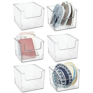 mDesign Modern Plastic Open Front Dip Storage Organizer Bin Basket for Closet Organization - Shelf, Cubby, Cabinet, and Cupboard Organizing Decor - Ligne Collection - 6 Pack - Clear