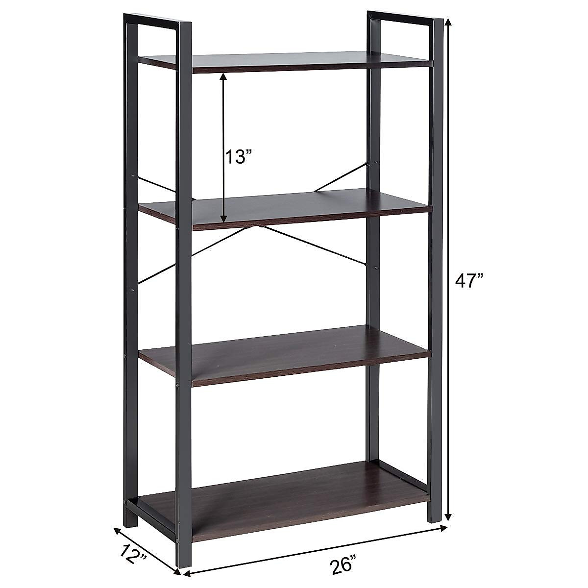 Giantex 4-Tier Industrial Bookshelf, Vintage Bookcase with Metal Frame, Standing Shelf Unit, Storage Shelves, Book Shelf for Living Room, Bedroom, Office, Black