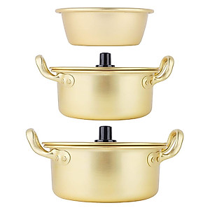 Korean ramen pan with lid quick noodle cooking pot Korean yellow aluminum soup pot noodle pot with handle for soup noodles(Rice Wine Bowl)