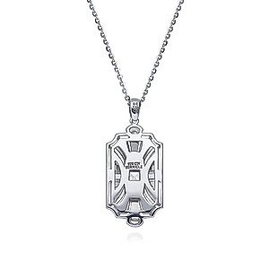 BERRICLE Sterling Silver Art Deco Cubic Zirconia CZ Milgrain Pendant Necklace for Women, Rhodium Plated