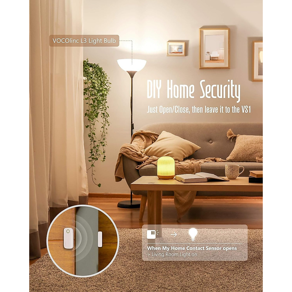 VOCOlinc Door Window Alarm Magnetic Contact Sensor Wireless Smart No Hub Required ONLY Works with Apple HomeKit Home Security Bluetooth Low Energy Remote Access VS1 (2Pack-VS1)