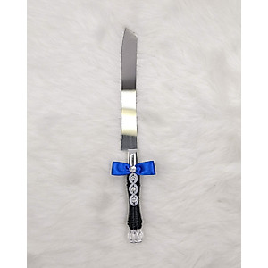 Abbie Home Wedding Cake Knife and Server Set - Royal Blue Feather Dress Black Suit Rhinestone Decorated Bride and Groom Cake Tool, Set of 2 (Cake knife set)