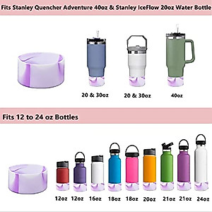 XSHNUO 2 Pcs Silicone Boot for Stanley Quencher Adventure 40oz with Handle & Stanley IceFlow 20oz 30oz, Anti-Slip Water Bottle Bottom Sleeve Cover Stanley Cup Accessories (White-purple)
