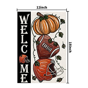 Fall Football Welcome Garden Flags 12x18 Inch Vertical Double Sided, Pumpkin Autumn Sports Game Day Sign Thanksgiving Seasonal Yard Outside Decor DF330