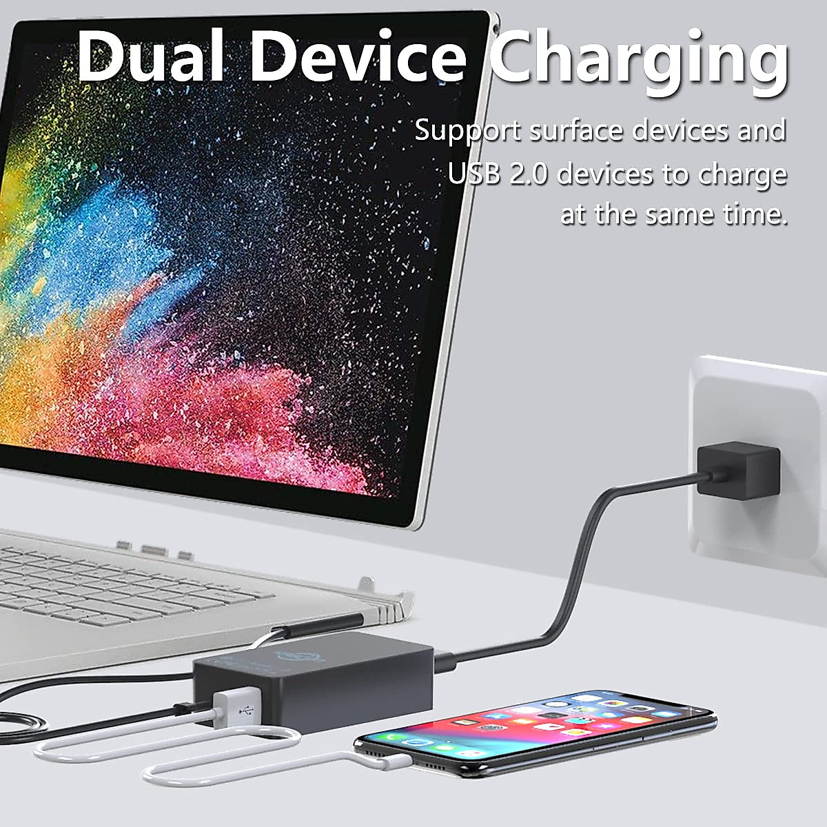 Charger for Microsoft Surface Laptop 6 5 4 go Studio 3 2 1, Surface Pro 10 9 8 X 7 6 5 4 3, Surface Go 3 2 1, Surface Book 2 1, 65W Power Adapter with Travel case and 11.2FT Cord
