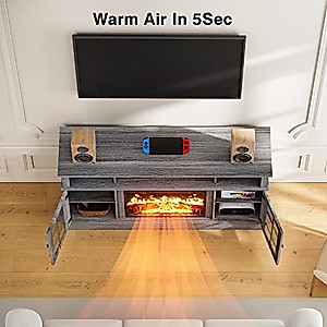 Furnimics Fireplace TV Stand for TVs up to 65 Inch, Entertainment Center with Adjustable Shelves Living Room, & Modern Farmhouse Wood