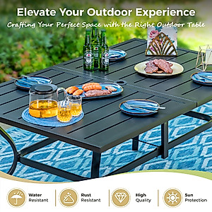 MIXPATIO Outdoor Table and Chairs, Patio Dining Sets for 6 with Blue Chairs and Metal Rectangular Table for Deck Backyard Lawn Poolside