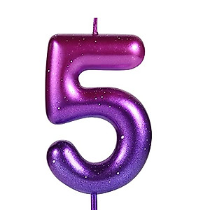 LUTER 2.36 Inches Purple and Blue Number Candle, Numeral Birthday Candles Galaxy Gradient Candles Wax Cake Toppers Decorations for Mermaid Themed Party Birthday Wedding Anniversary (5)