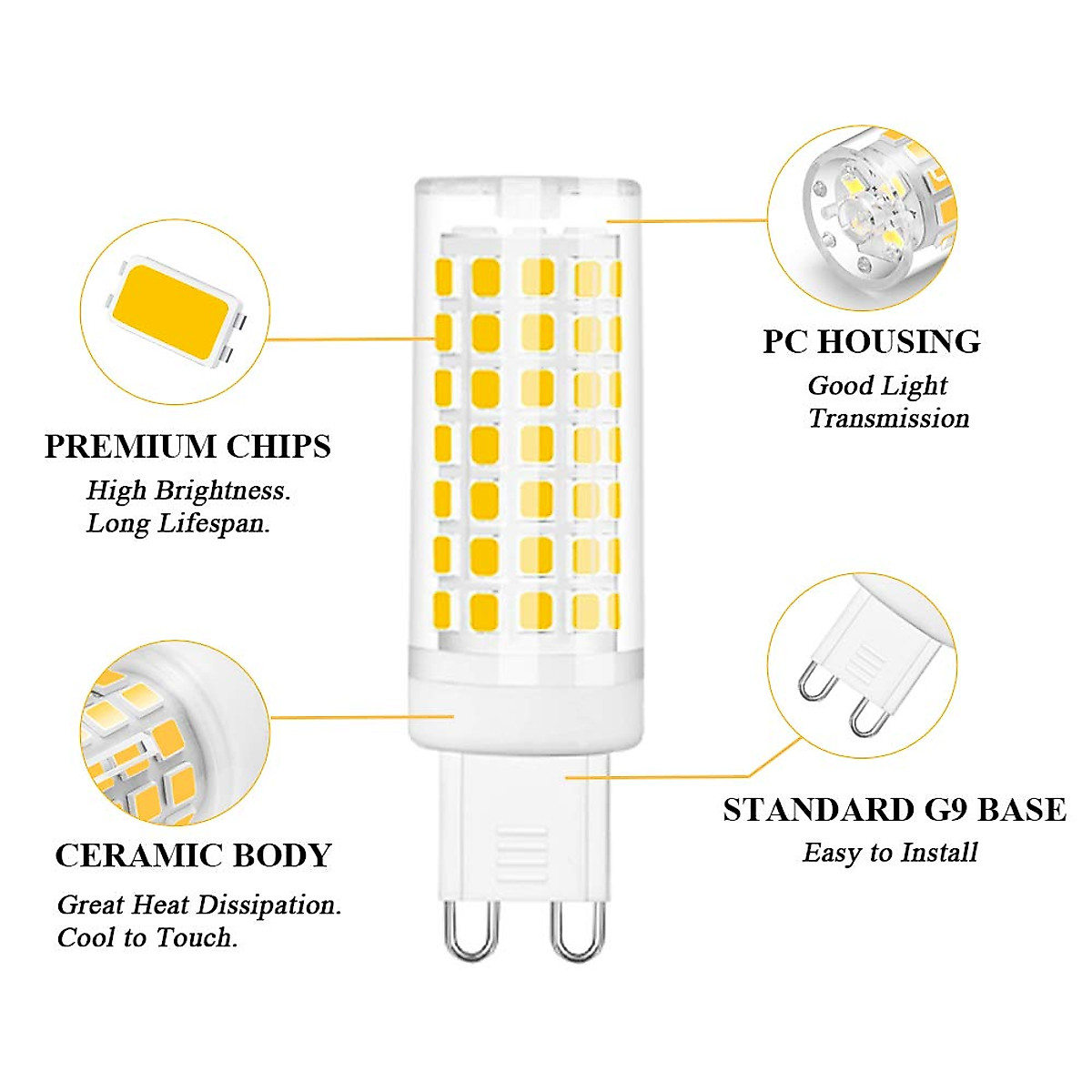SumVibe G9 LED Bulb, 6W G9 LED Bulb Dimmable, G9 Halogen Bulb 60 Watt Equivalent, Daylight White 6000K G9 Bulb 550 Lumen,12-Pack