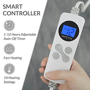 HOMLYNS Electric Blanket Twin Size with 1-12 hrs Timer Auto-Off & 10 Heating Levels, Double-Layer Flannel Heated Blanket with ETL Certification, Machine Washable Heating Blanket (62”x 84”, Grey)