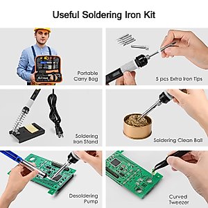 Electronics Soldering Iron, SREMTCH 80W Precision Soldering Iron Kit with LCD Display, Professional Soldering Iron Kit with Adjustable Temperature 392℉ - 842℉, ON/OFF Switch, Welding Accessories