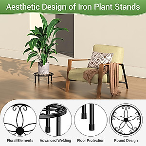 MTCode Metal Plant Stand, 5 Pack Plant Stands for Indoor Outdoor, Flower Pot Stands for Plants, Heavy Duty Planter Stand, Rustproof Iron Round Plants Stand for Home, Garden Decor