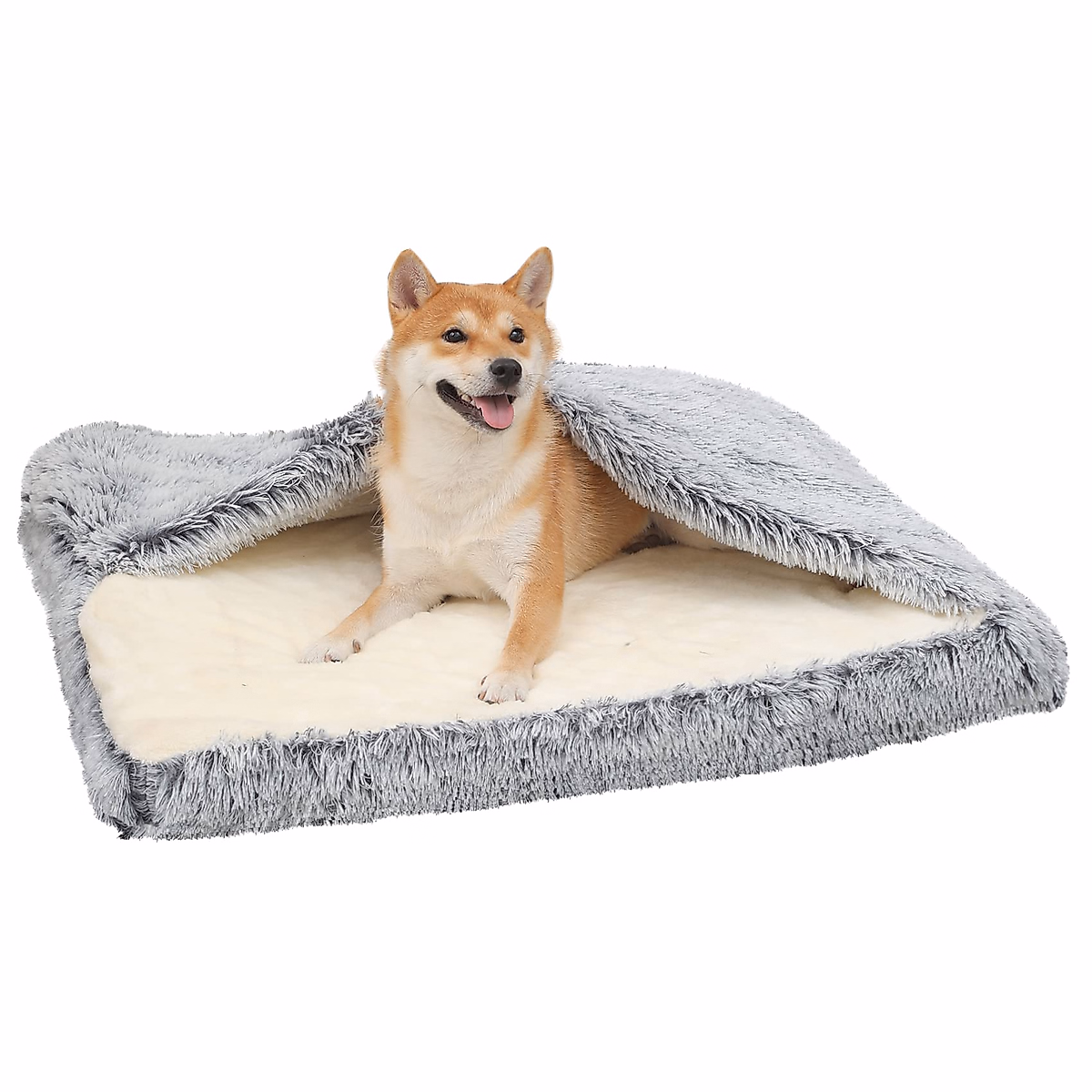 Dog Bed with Cover Cave, Orthopedic Dog Bed with Blanket, 33.5 * 27.6'' Rectangle Pet Crate Bed Cozy Cuddler Mat, Anti-Anxiety Memory Foam Calming Pad for Puppy Cat with Removable Washable Cover