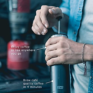 ESPRO P0 Ultralight French Press - Double Walled Stainless Steel Vacuum Insulated Coffee and Tea Maker, 16 Ounce, Matte Meteorite Black